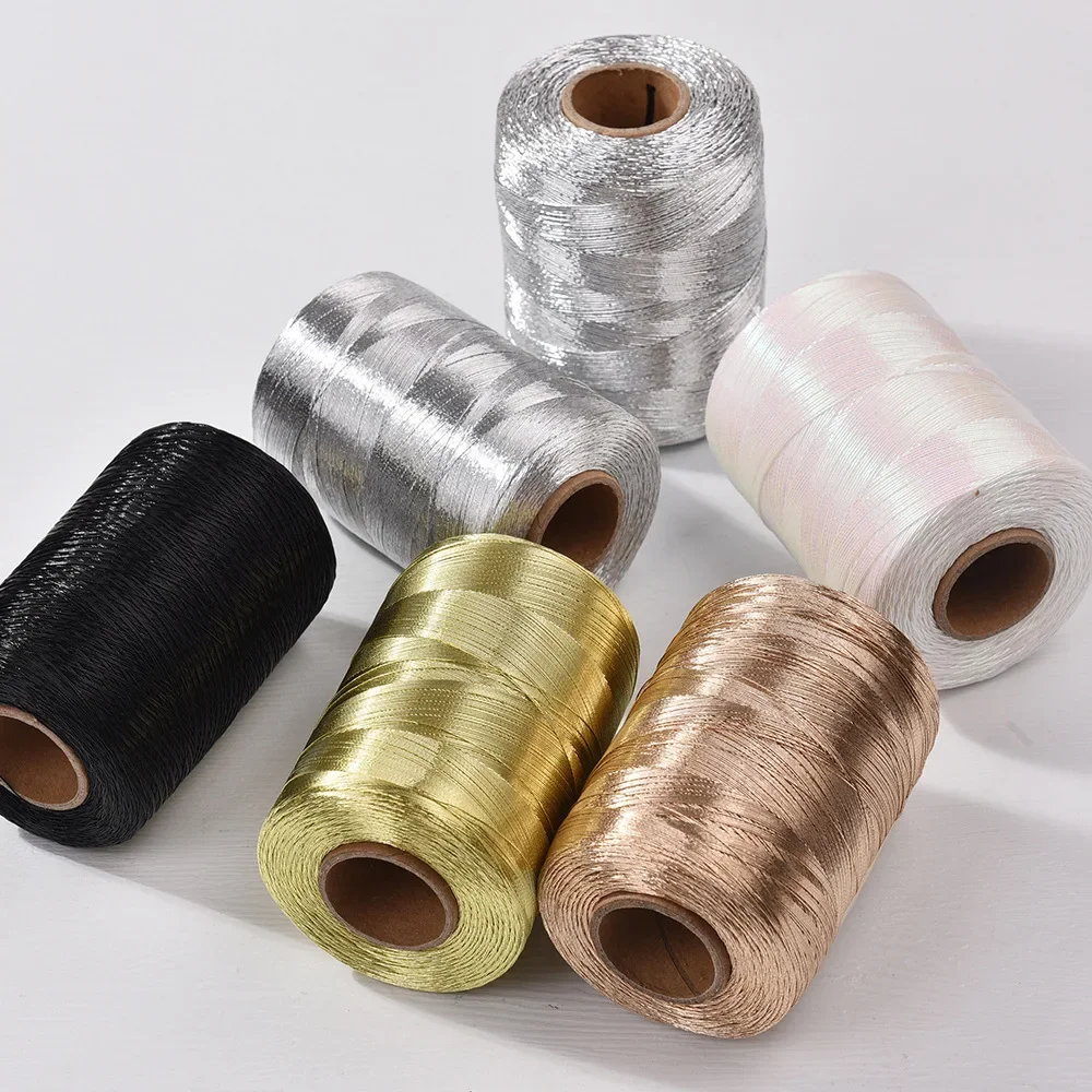 Hilo metálico de macramé dorado y plateado, 1mm, 450m, hilo trenzado a ...