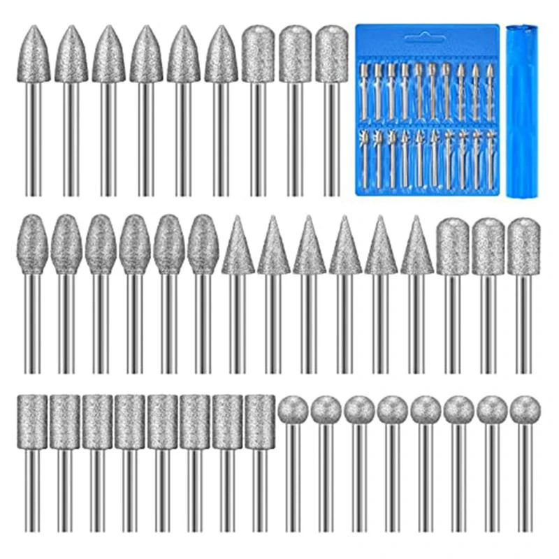 40 Pieces Diamond Burr Bits Stone Carving Set For Dremel Rotary Tool ...