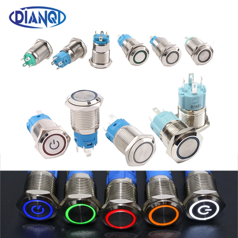 12mm 16mm Metal Push Button Switch Power Button Waterproof Flat ...