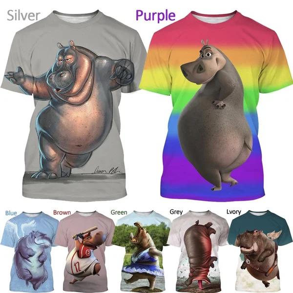 Summer Fashion Personality Hippo 3D Printing T Shirt Hip Hop Rock ...