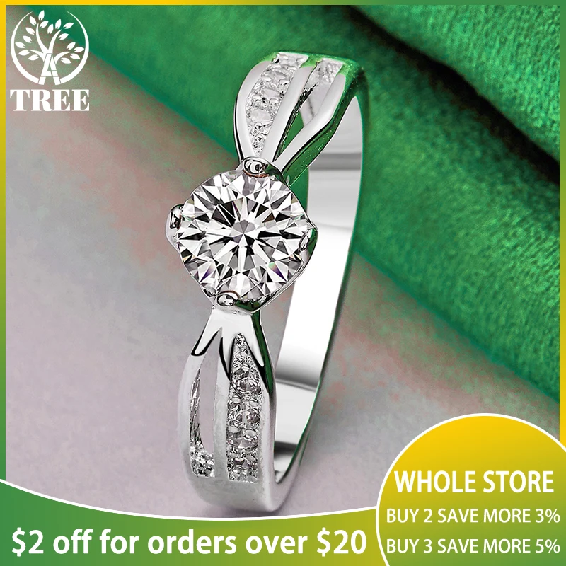 925-Sterling-Silver-Exquisite-Shiny-Round-Circular-Zircon-Ring-For ...