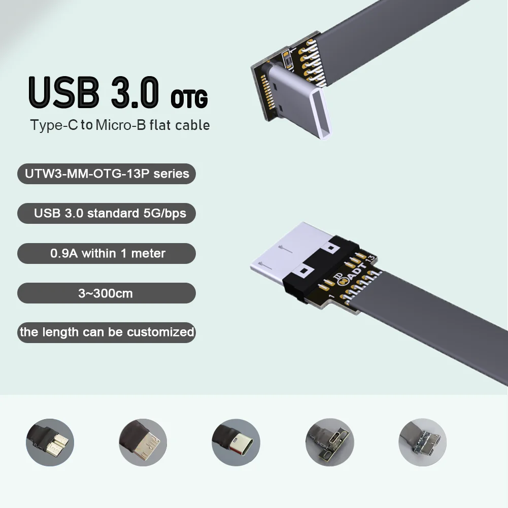 Aerial OTG Double Angled Micro USB 3.0 To Type C Flexible Ribbon Cable ...