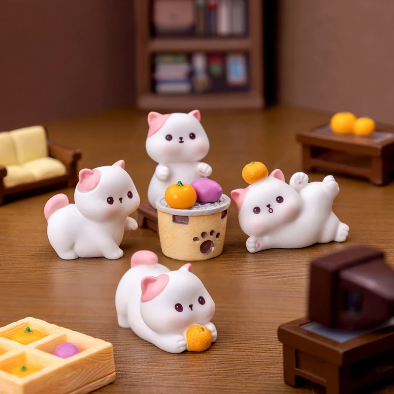 Mini Cat Figurine Cartoon Brewing Tea Kitten Micro Landscape Ornament ...