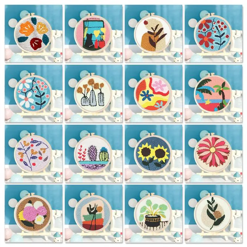DIY-Punch-Needle-Embroidery-Kit-with-Yarn-Floral-Pattern-Starter-Kit ...