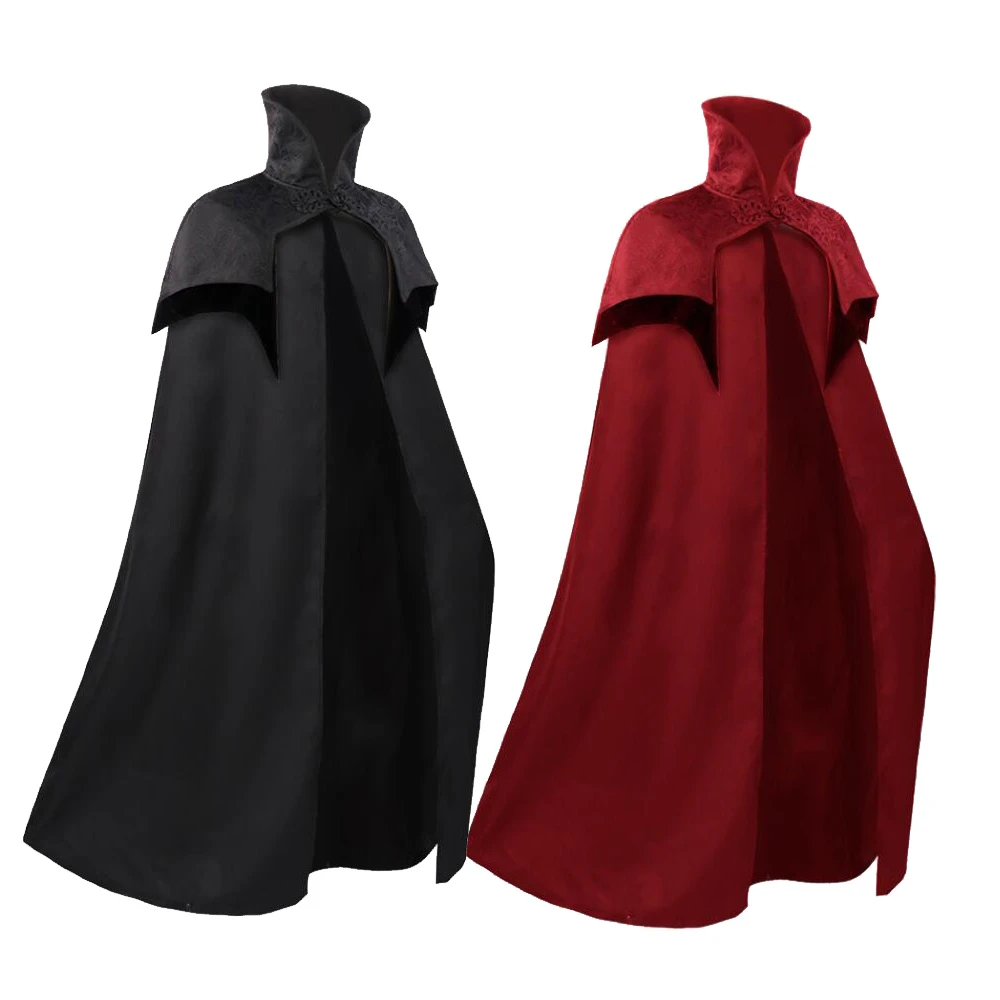 Men's Noble Gothic Long Cloak Big Hem Vampire Stand Collar Cape ...