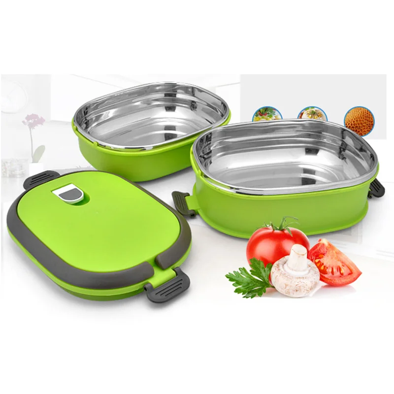 Portable Lunch Bento Box with Folding Handle Stainless Steel Liner ...