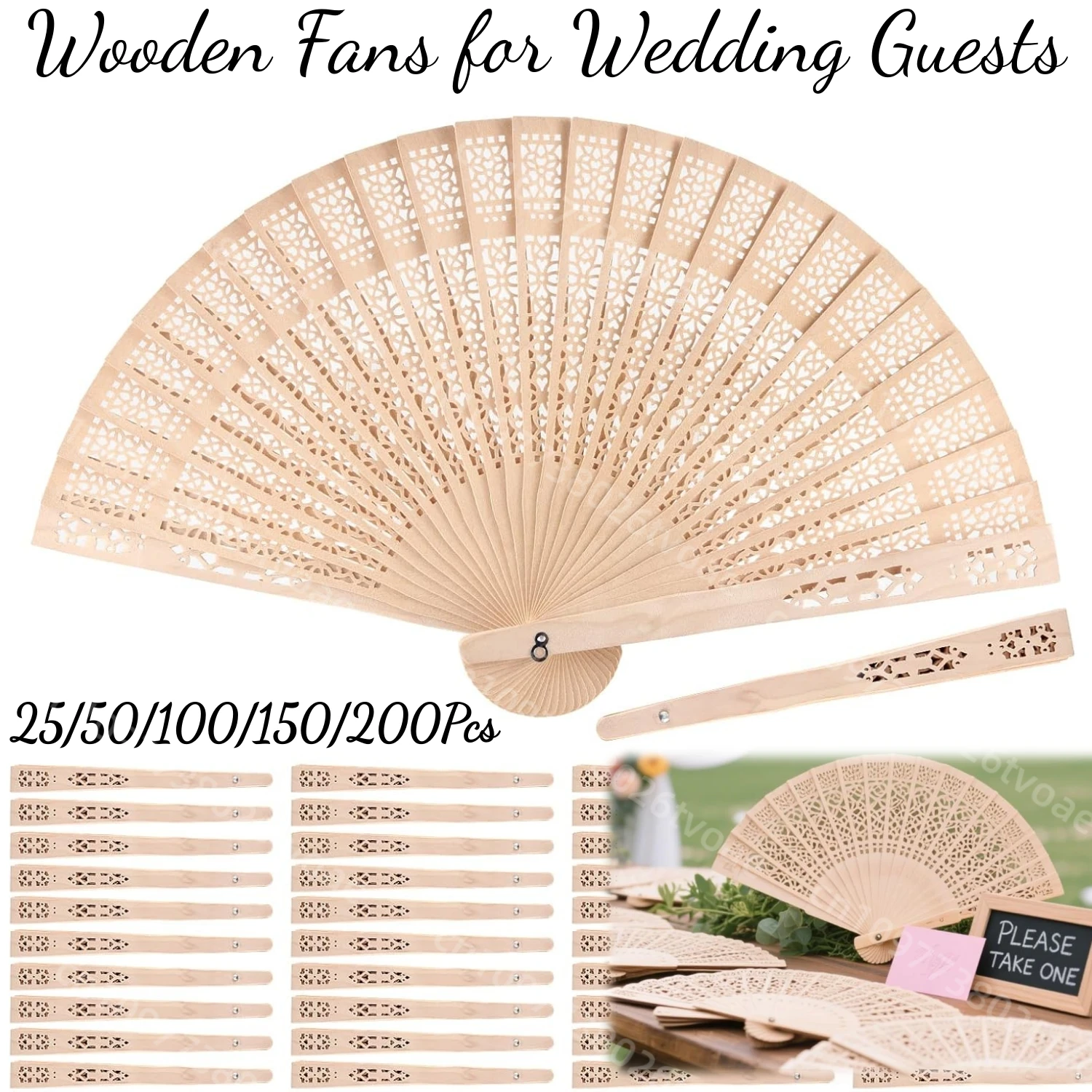 10-200Pcs Wooden Fans for Wedding Guests Hand Fans Bulk Wedding Fans ...