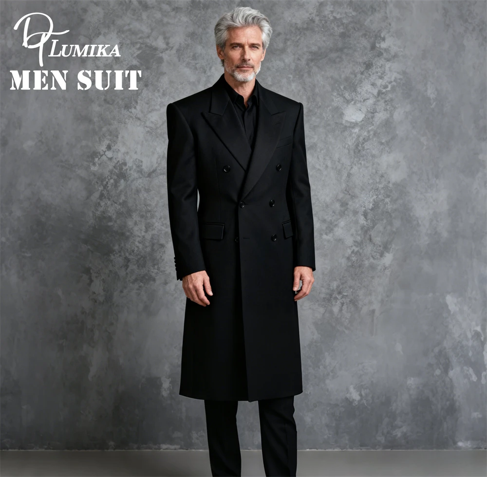 DTLumika- Wide Shoulder Cool Suit Coat for Men, Double Breasted Long ...
