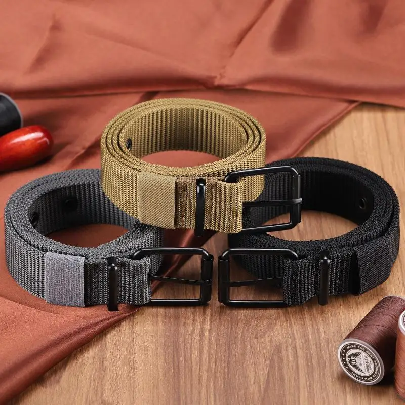 Men's Belt Porous Canvas Pin Buckle Leather Belt Outdoor Sports Belt ...