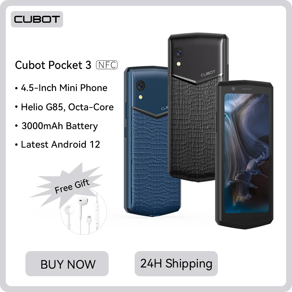 4.5-Inch Mini Smartphone, Cubot Pocket 3, Helio G85,Octa-Core, NFC, 4GB RAM, 64GB ROM, 3000mAh ...