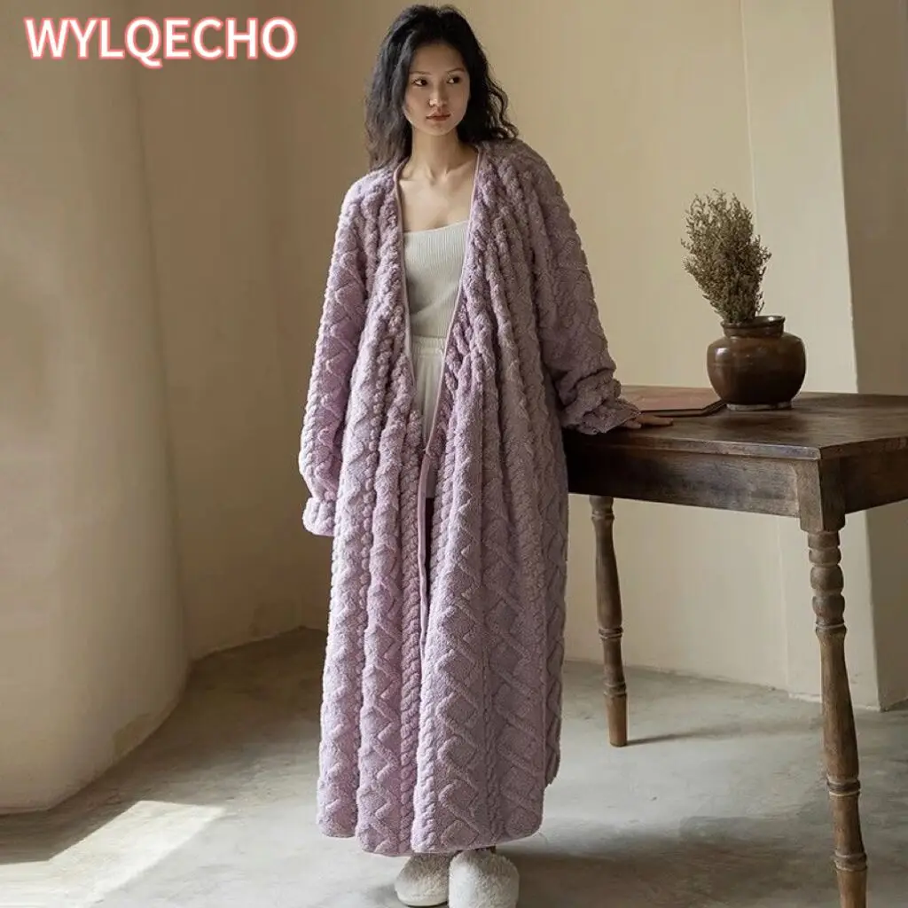 Korean-style-Thick-Warm-Elegant-Flannel-Nightgowns-Women-Simple-Gentle ...