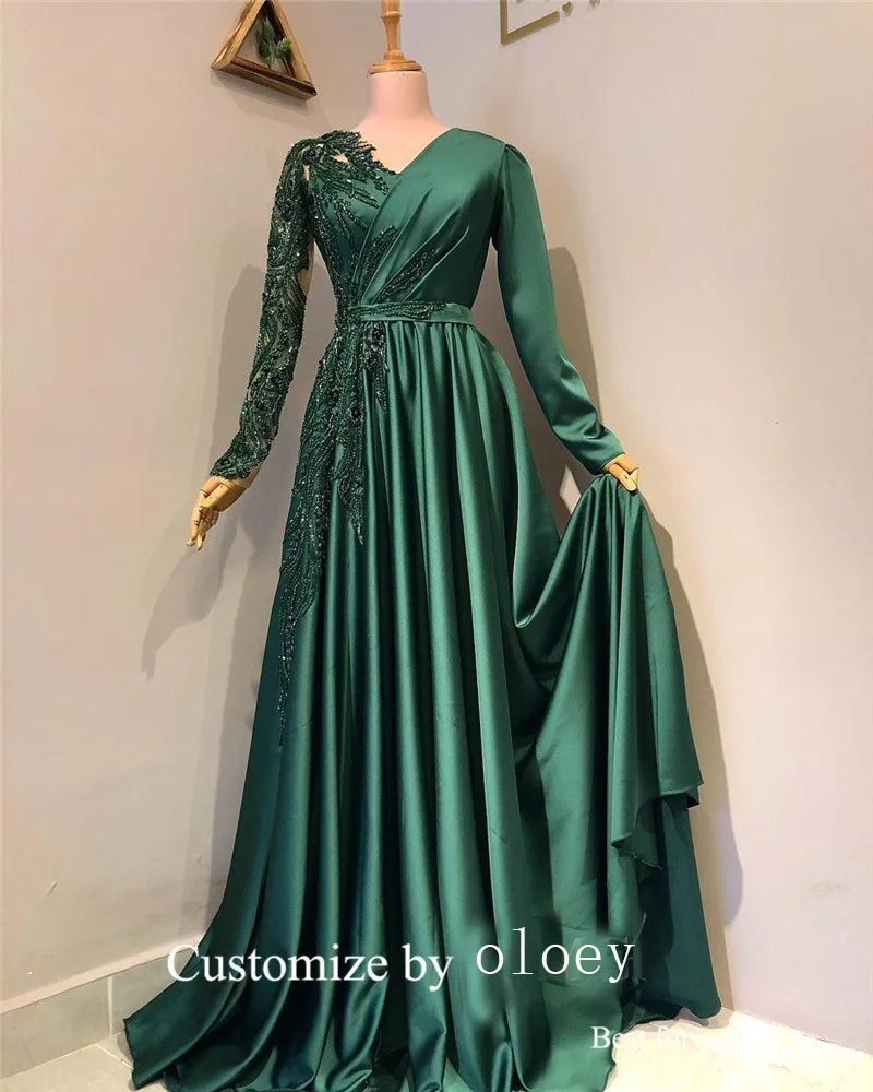 OLOEY-Emerald-Green-Satin-Dubai-Arabic-Evening-Dresses-Glitter-Lace ...