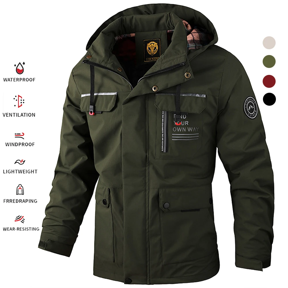 Men Tactical Zipper Jacket Outdoor Hooded Multi Pocket Windbreaker Waterproof Fashion Coat ...