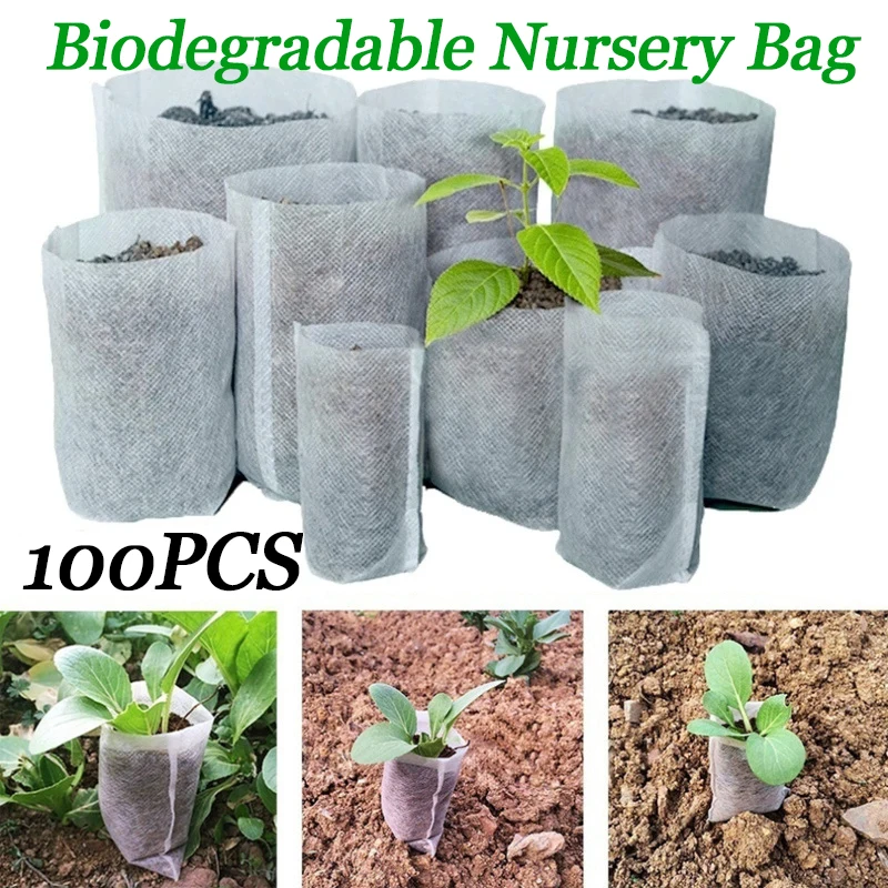 100Pcs-Biodegradable-Nursery-Bag-Plant-Grow-Bags-Non-woven-Fabric-Seeds ...