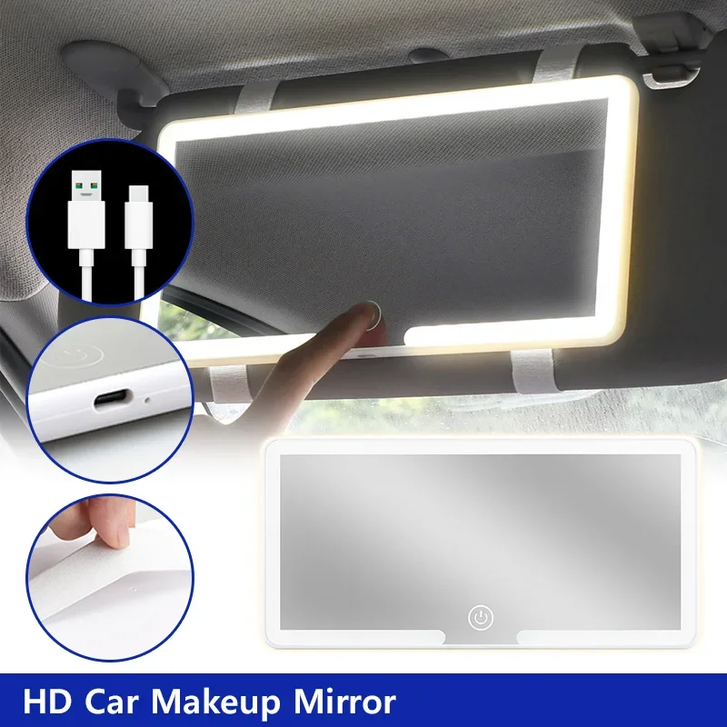 HD Car Makeup Mirror with LED Ultra ThinThree Light Modes Adjustment ...