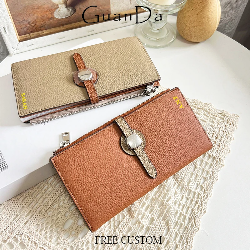 Luxury Genuine Leather Long Wallet Woman Large Capacity Custom Name ...