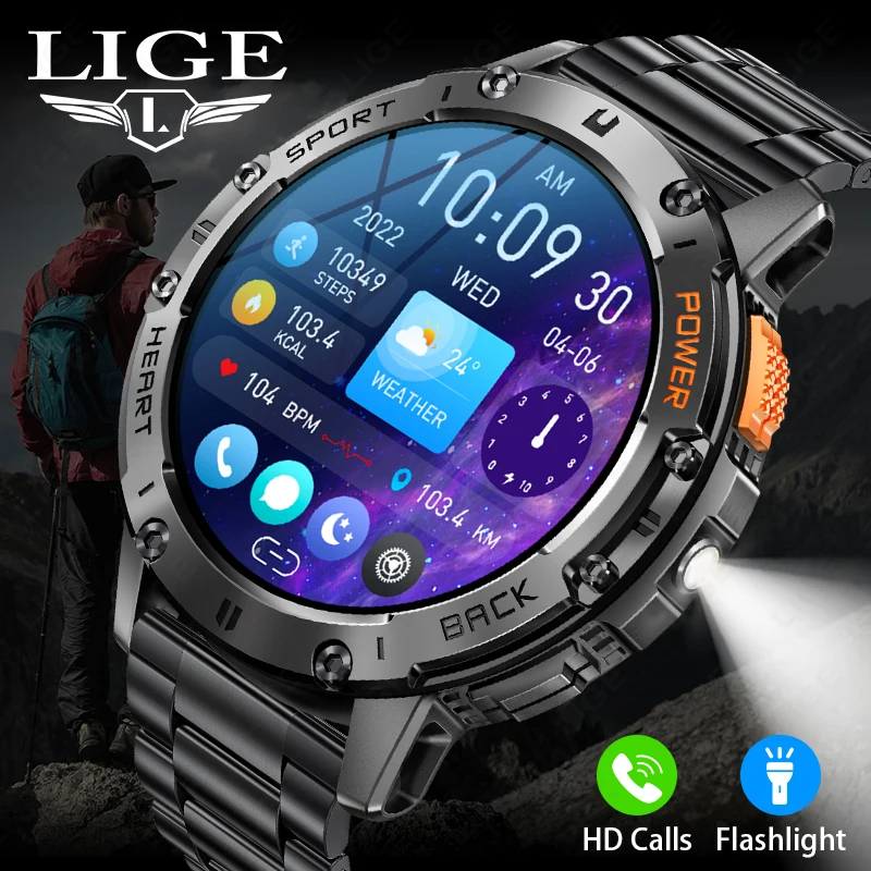 LIGE New Smart Watch Men Outdoor 530mAh Large Battery Bluetooth Call ...