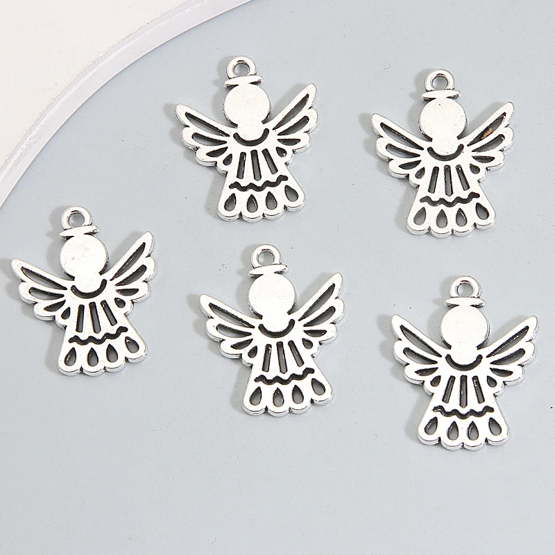 20pcs Cute Angle Charms Peace and Love Hollow Silver Color Pendants ...