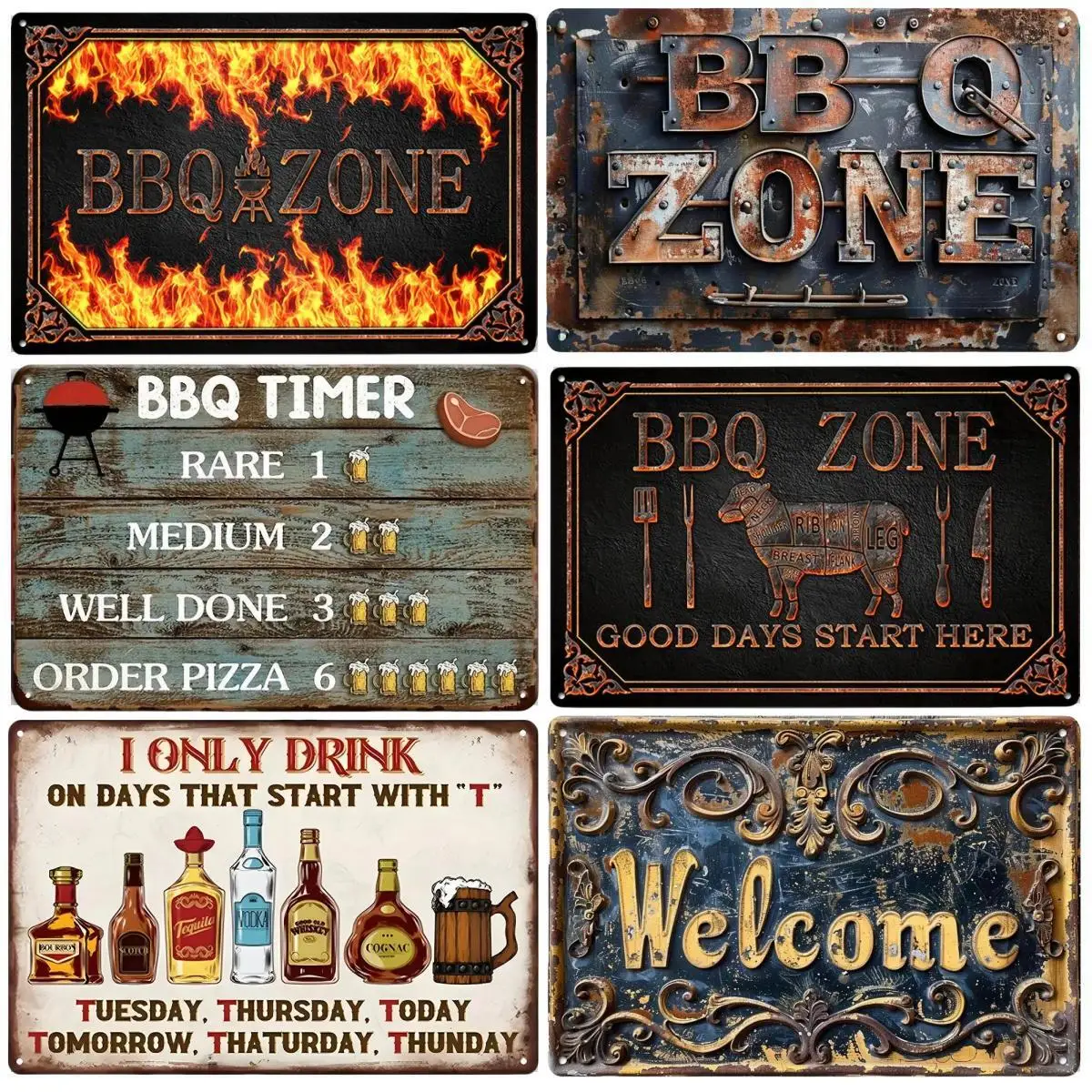 Metal Aluminum Sign Vintage 3D BBQ ZONE Beer Posters Plaque Decorative ...