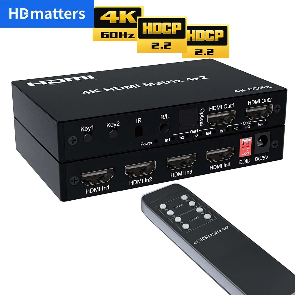 4K-60Hz-HDMI-Matrix-4x2-with-Audio-Optical-stereo-audio-HDR-HDMI-Matrix ...