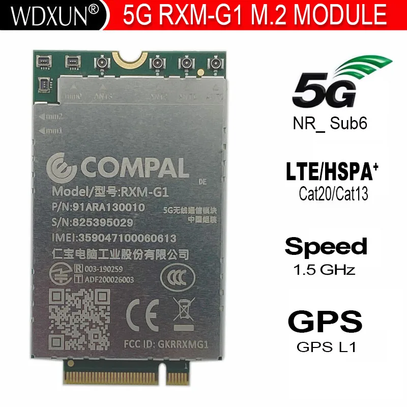 Compal RXM G1 5g nr sub6 m.2 módulo qct sdx55 Cortex A7 até 1.5 ghz lte cat 20 cat13 m.2 chave b ...