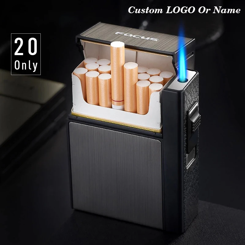 20 Sticks Cigarette Case Metal Lighter Turbo Butane Cigarette Capacity ...