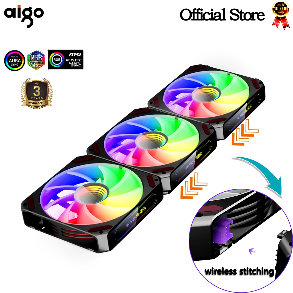 Aigo L12 Computer Case Fan No Wire Connection Ventoinha PC 120mm Rgb Fan Kit Cooler 4pin PWM CPU ...