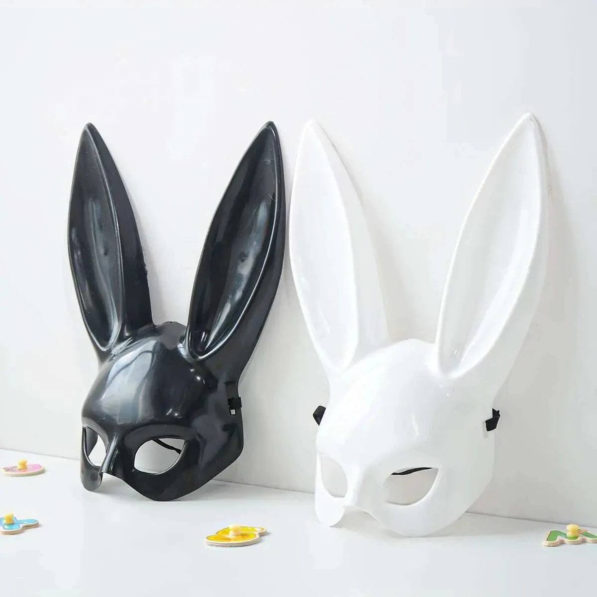 Black White Rabbit Mask Halloween Party Decoration Party Long Ears ...