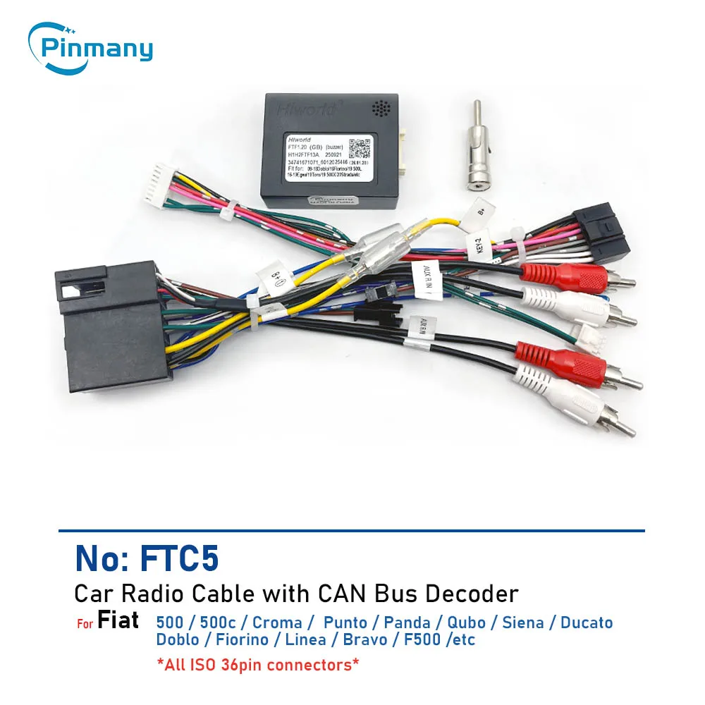 Car Radio Cable FTC5 Wire Harness Adapter with CAN Bus decoder for Fiat ...