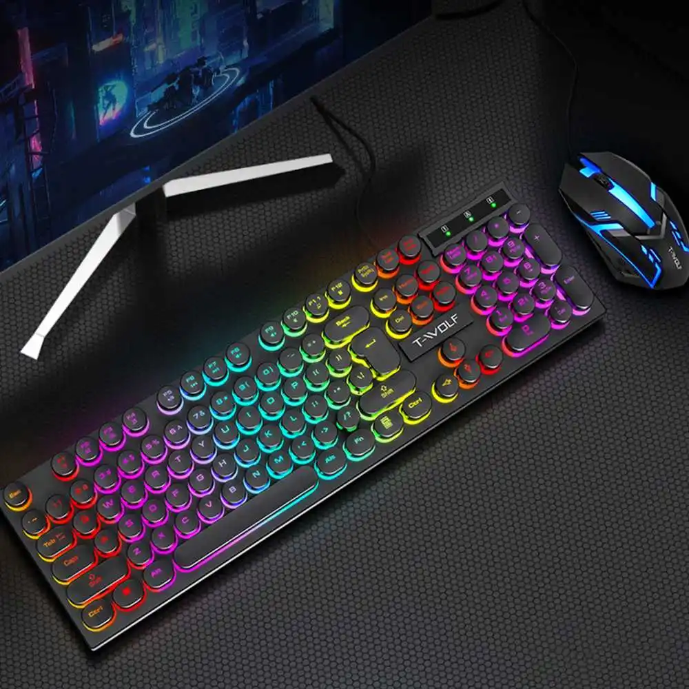T80 USB Wired Round Keyboard 104Keys Rainbow RGB Backlight Gaming ...