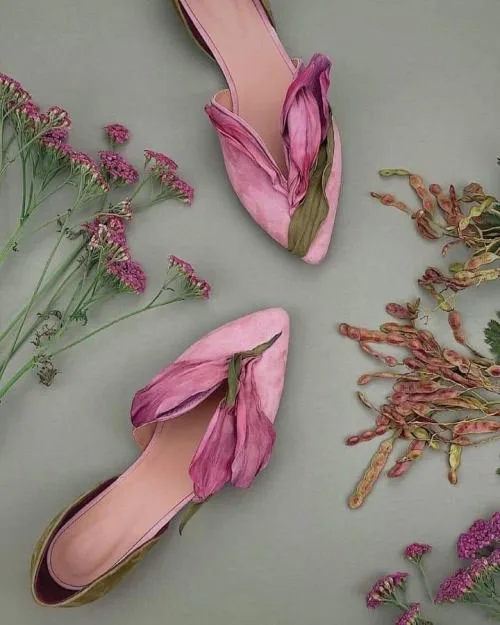 Petals Pointy Flat Home Shoes Women Pink Flower Gradient Mixed Colors ...