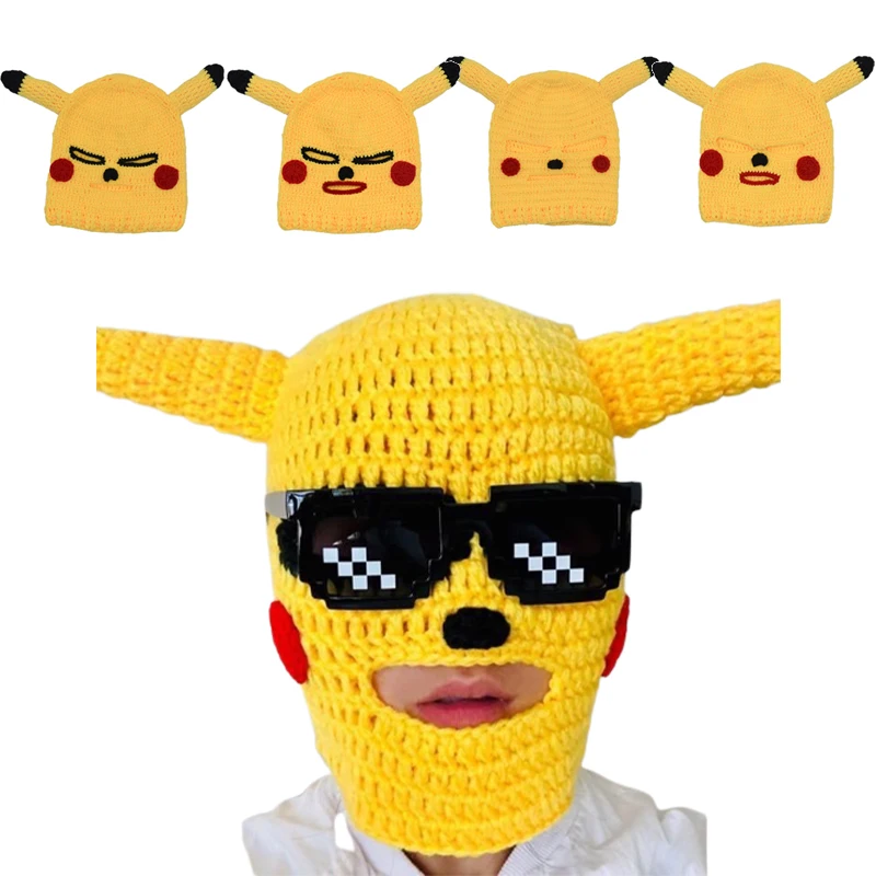 Pokemon-Pikachu-Knitted-Hat-Balaclava-Winter-Funny-Beanie-Skull-Hat ...