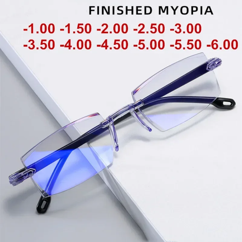 Reading-Glasses-0-1-0-To-4-0-Myopia-Glasse-Rimless-Anti-Blue-Light-Men ...