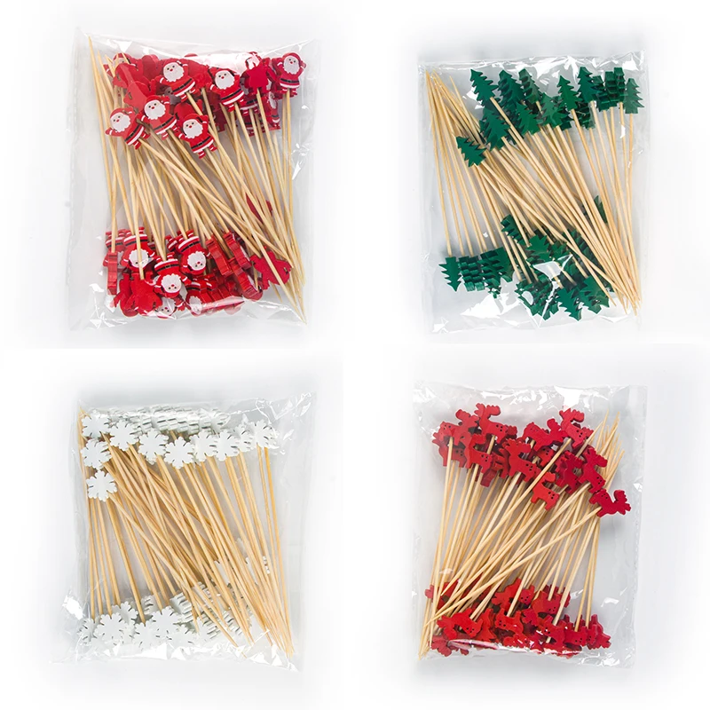 50pcs Christmas Disposable Bamboo Picks Santa Claus Fruit Fork Cocktail ...