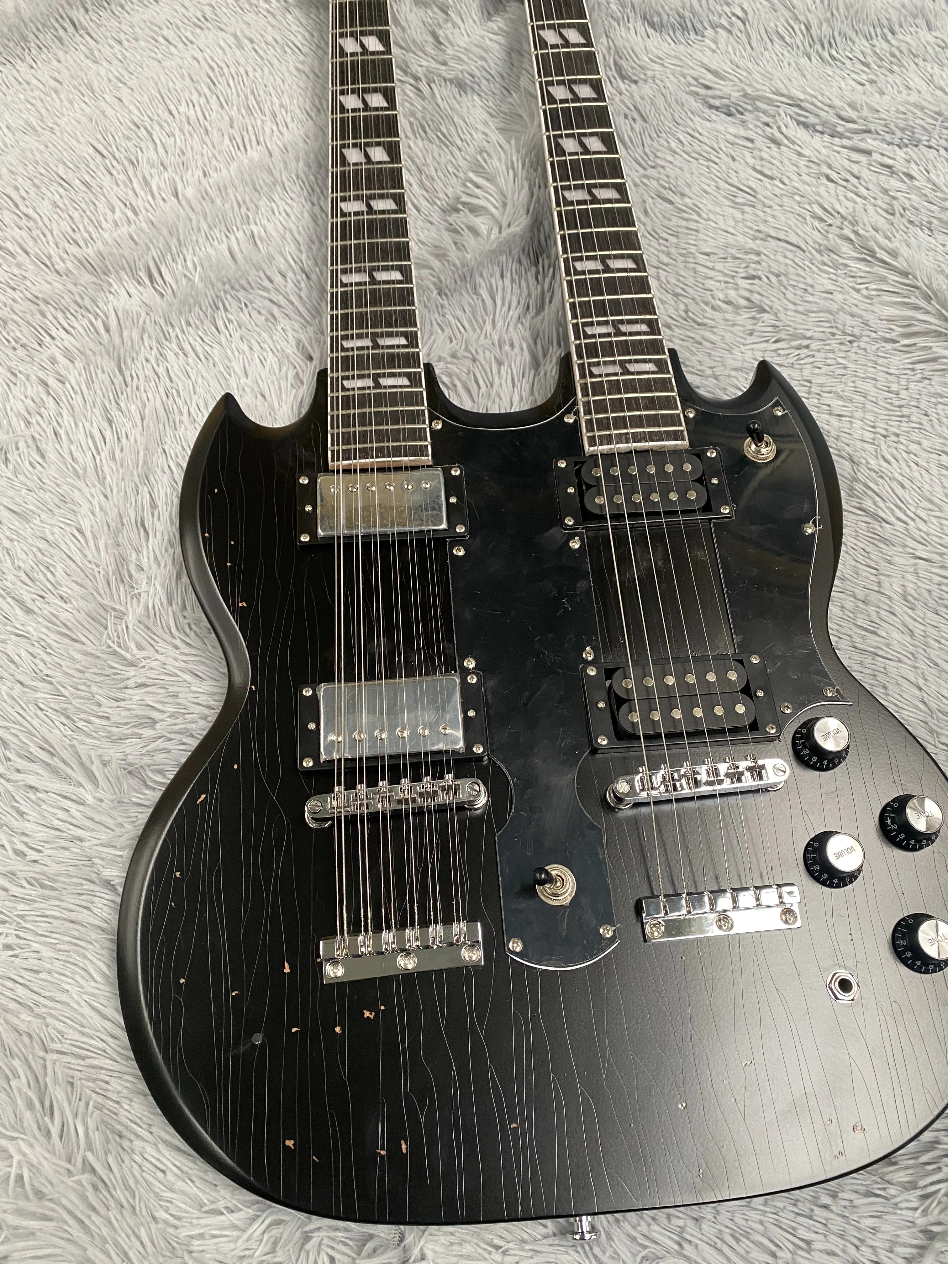 New-High-Quality-Black-Double-Neck-12-String-6-String-SG-Electric ...