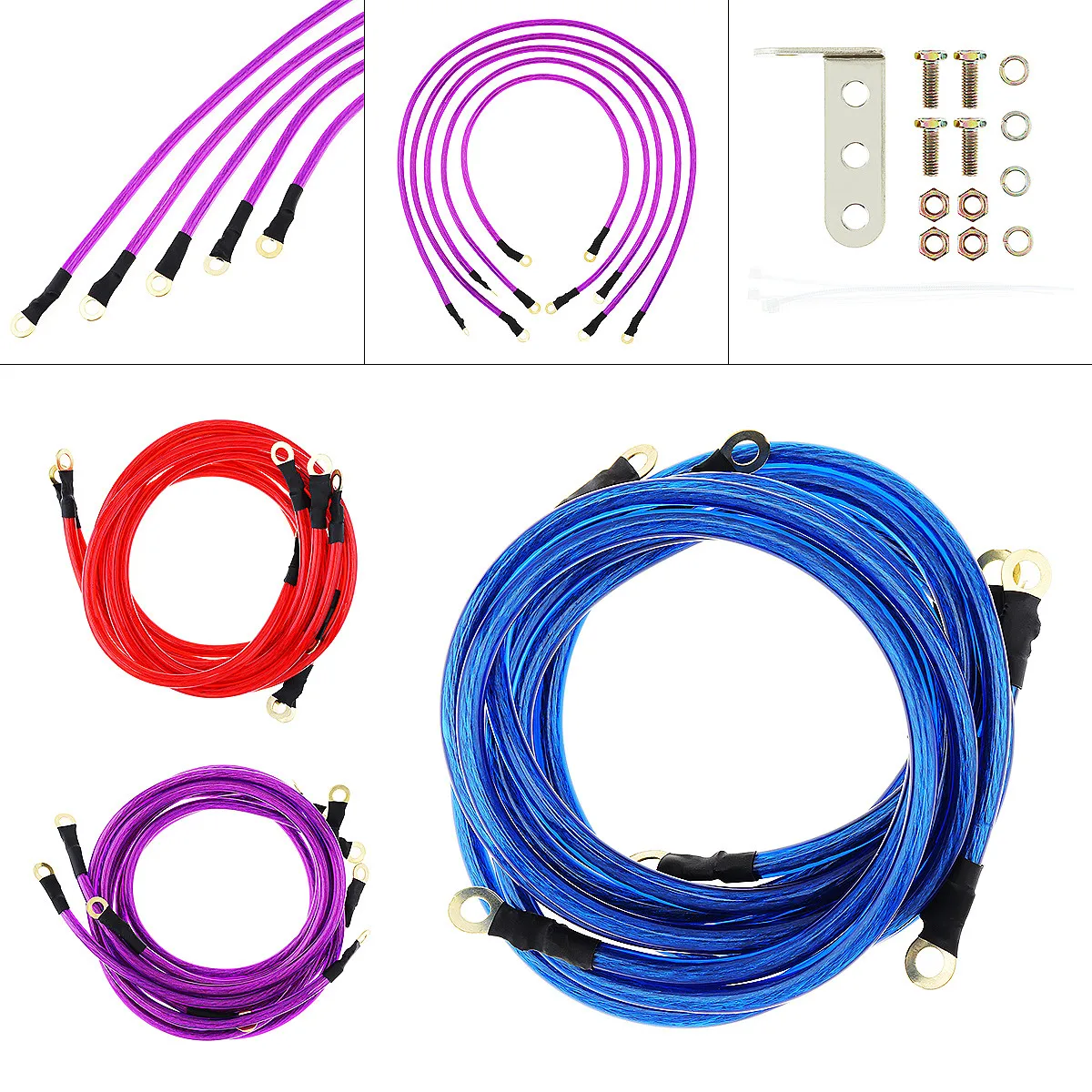 Universal 5 Point Car Earth Ground Cables Grounding Wire System Kit ...