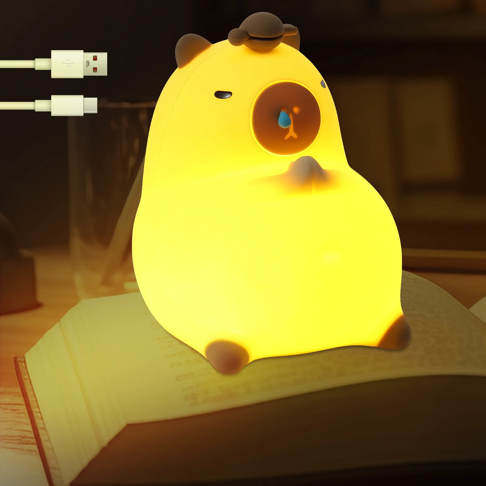 Kids-Night-Light-Capybara-LED-Night-Lamp-Dimmable-RGB-Colour-Silicone ...