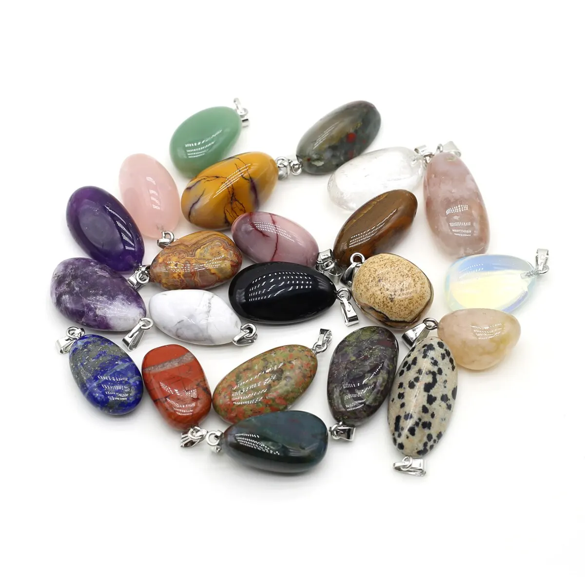 5PC-Natural-Stone-Pendant-Crystals-Amethyst-Rose-Quartz-Smooth-Polished ...