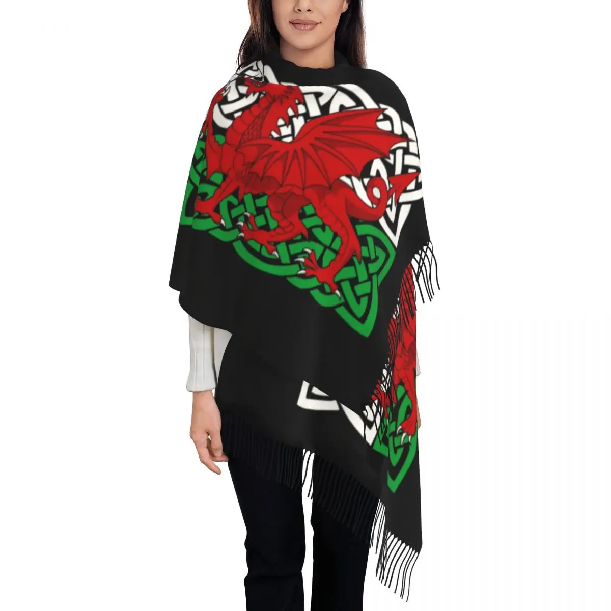 Red-Dragon-Wales-Cymru-Flag-Scarf-Wrap-Women-Long-Winter-Warm-Tassel ...