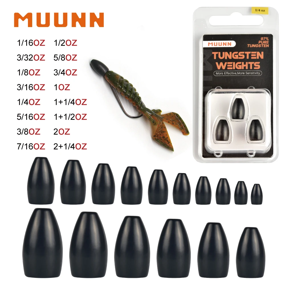 MUUNN 1/16oz-2oz Tungsten Bullet Sinker Flipping Weights,Bass Perch For Texas/Carolina Rig ...