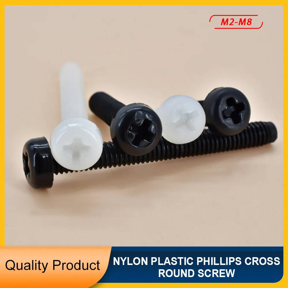 30-300pcs-Black-White-Nylon-Round-Head-Screws-Plastic-Insulated ...