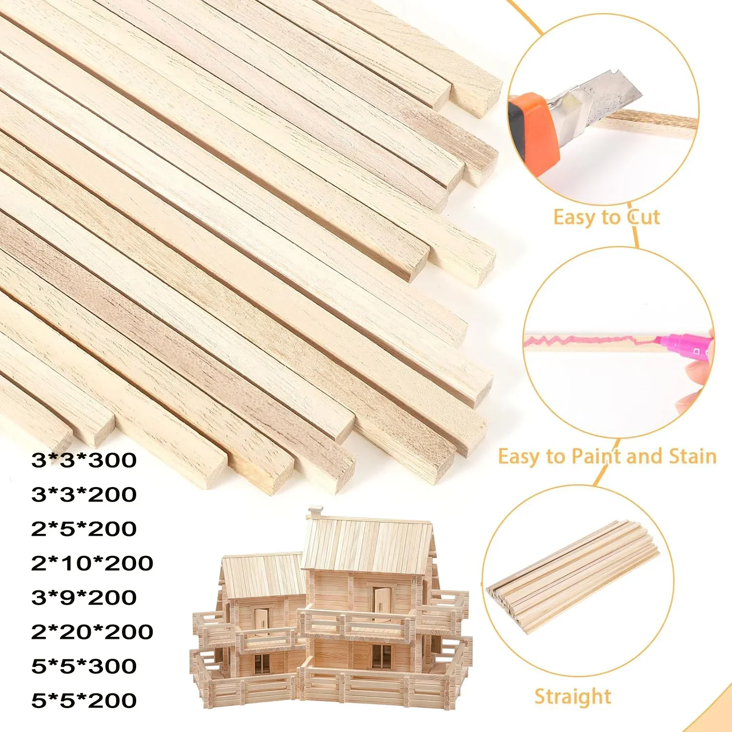 20-50pcs-Balsa-Wood-DIY-Wooden-Strip-Craft-Square-Light-Wood ...