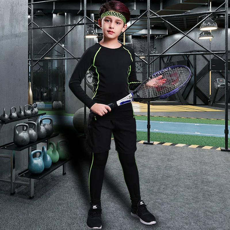 Teenager-Fitness-Tracksuits-Youth-Warm-Underwear-Pant-Top-Tight-Sports ...