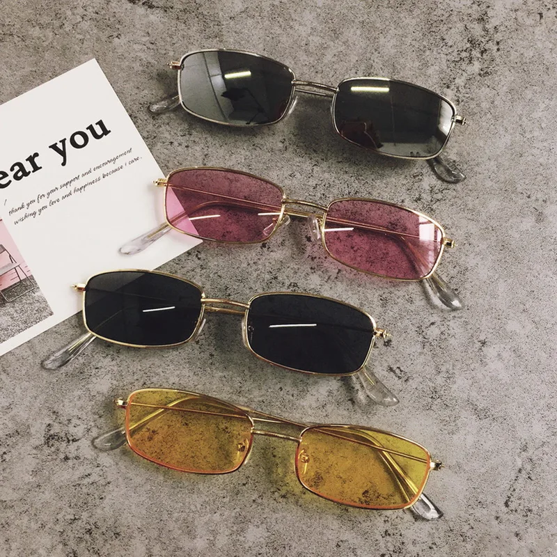 Fashion Vintage Small Rectangle Metal Frame Sunglasses Retro Colorful ...