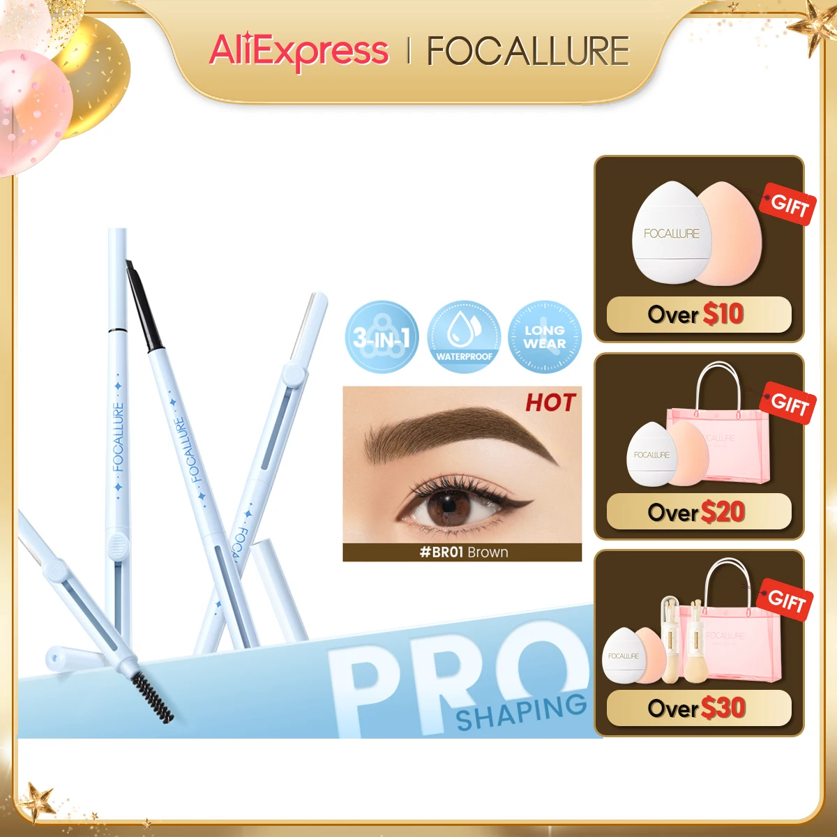 FOCALLURE-3-Colors-Eyebrow-Pencil-Waterproof-Long-lasting-3-In-1-Ultra ...