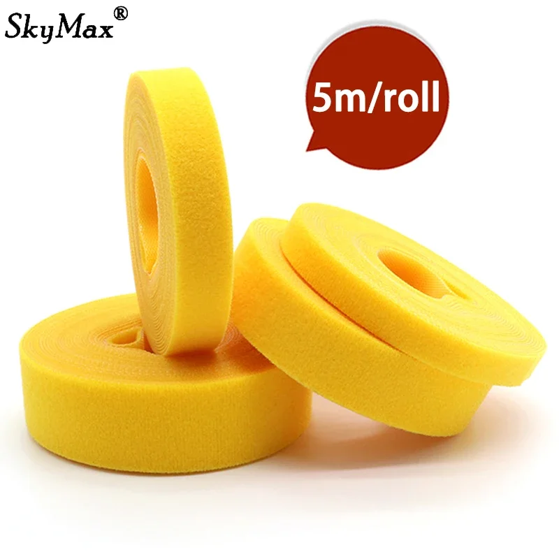 5m-roll-Cable-Ties-Reusable-Loop-Bundle-Self-Adhesive-Yellow-Nylon ...