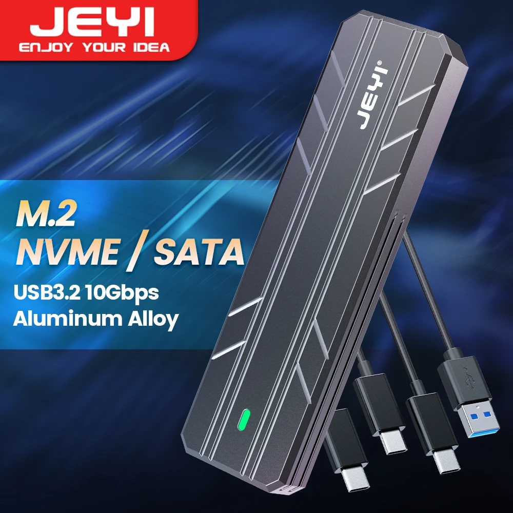 JEYI M.2 NVME SATA SSD Enclosure, USB C 3.2 Gen 2 10Gbps or 6Gbps SATA ...