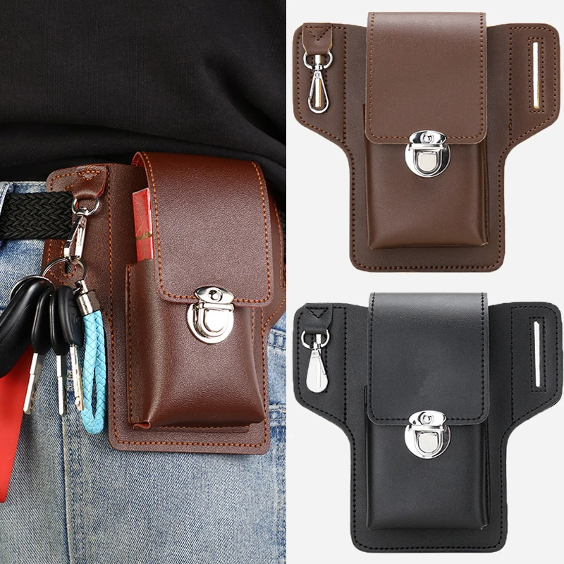 Waterproof Leather Men Mobile Phone Storage Waist Bag For Iphone ...