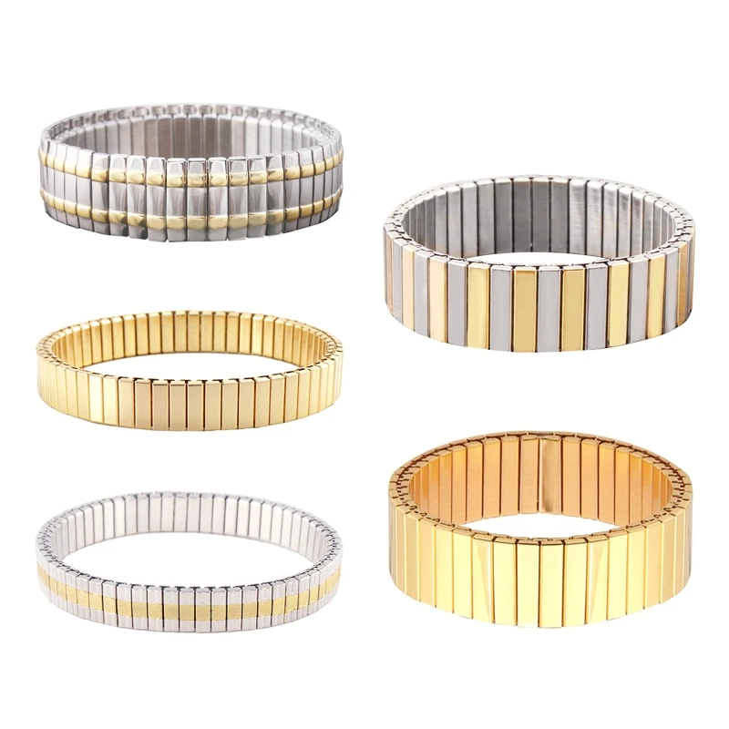 Fashion-Stainless-Steel-Italian-Elastic-Charm-Bracelet-Men-Women-Simple ...