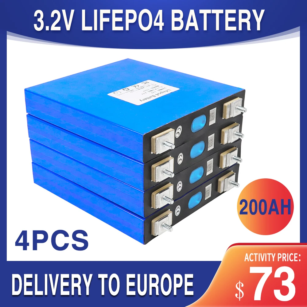 4PCS 3.2V 200Ah LiFePo4 Lithium Iron Phosphate Battery Can be Combined into 12V 24V Grade A ...